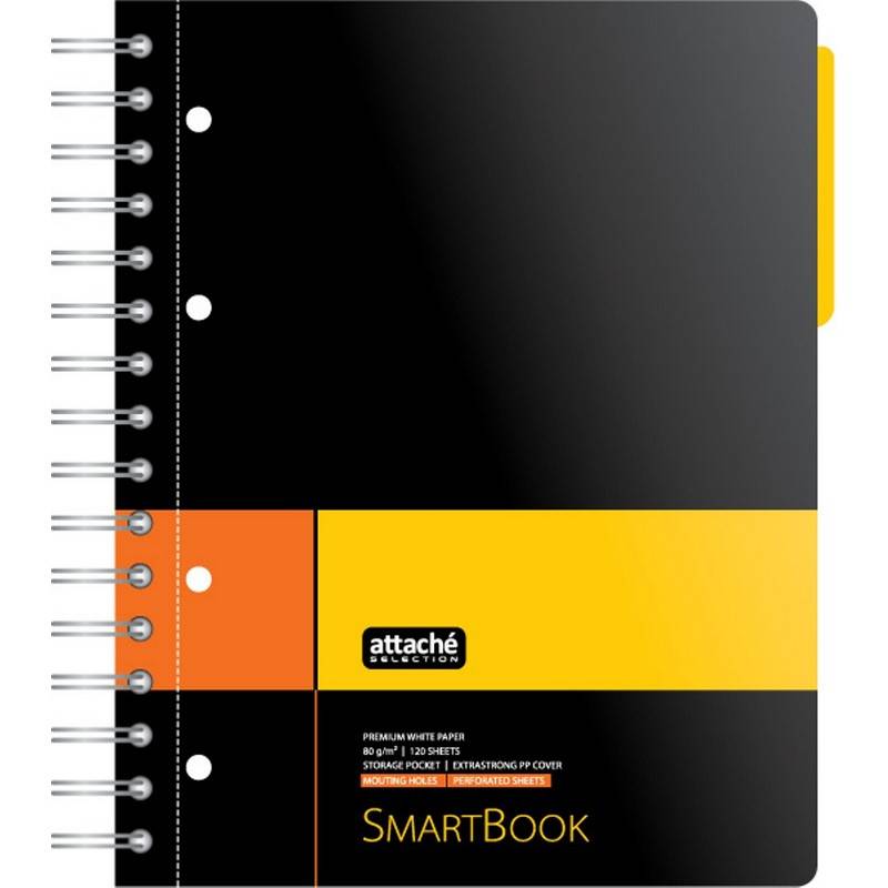 Бизнес-тетрадь SMARTBOOK А5 120л. клетка, спир, микроп, разд, карм, жел-оран Attache Selection 272648