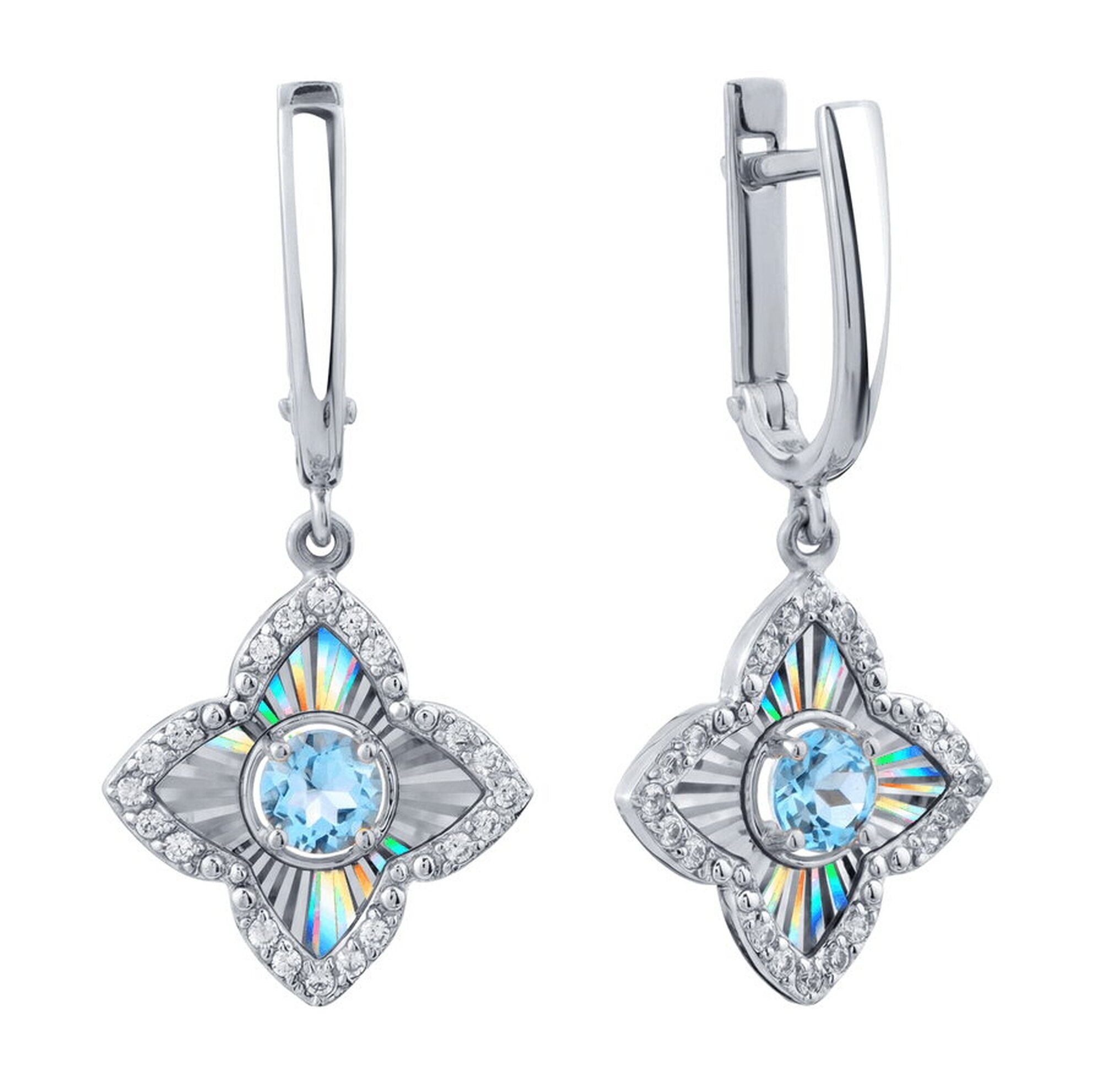 Серьги Diamant online, белое золото, 585 проба, фианит, топаз