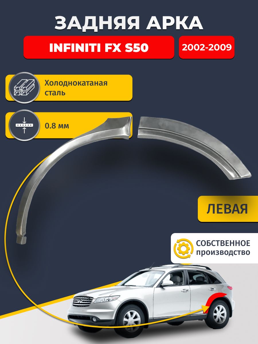 Левая задняя ремонтная арка для автомобиля Infiniti FX S50 2002 - 2009 (Инфинити ФХ35). Холоднокатаная сталь 0,8мм.