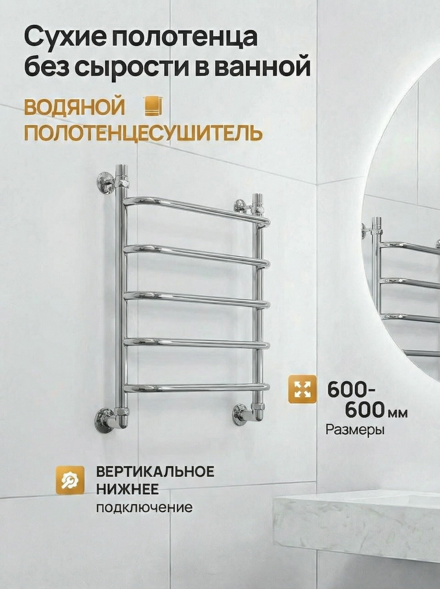 LES Полотенцесушитель Водяной 600мм 600мм форма Лесенка