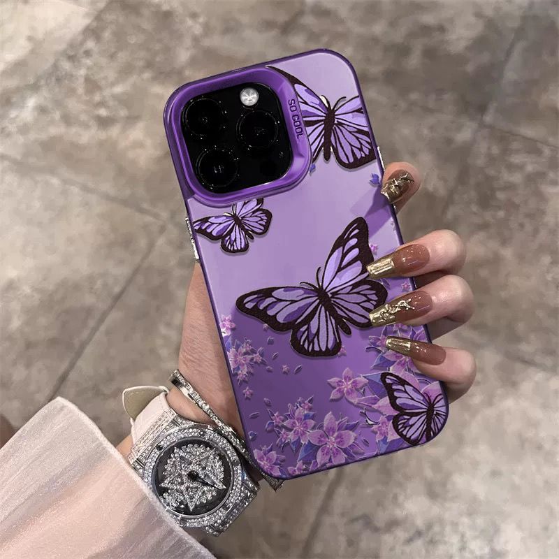 Чехол на Aйфон 13 Про Мак / IPHONE 13 PRO MAX с дизайном "Фиолетовые бабочки", силиконовый антиударный