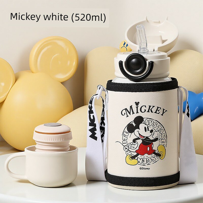 Детский термос-стакан Mickey Mouse из нержавеющей стали 520 мл с двойной крышкой белого цвета для мальчиков и девочек