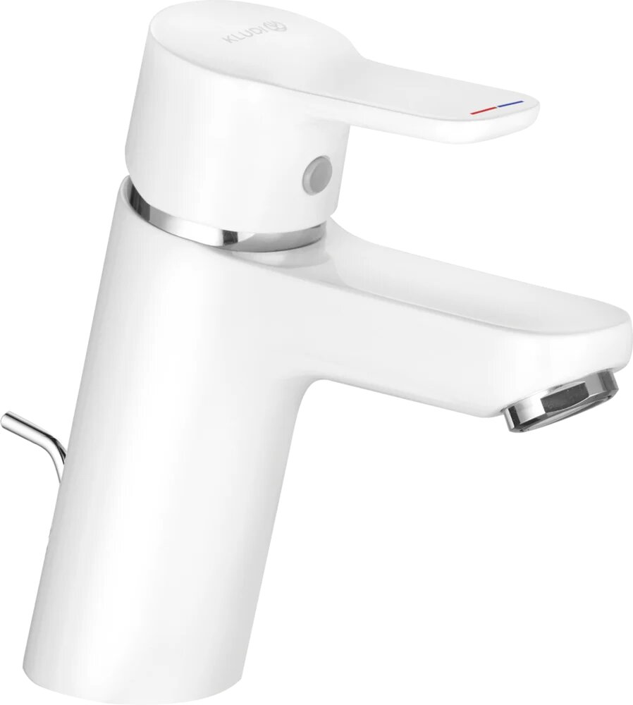 Смеситель для раковины Kludi Pure&Easy 373829165 белый, глянцевый, кран для ванной в раковину, из латуни, рычажный, с керамическим картриджем, с функцией экономии расхода, с донным клапаном