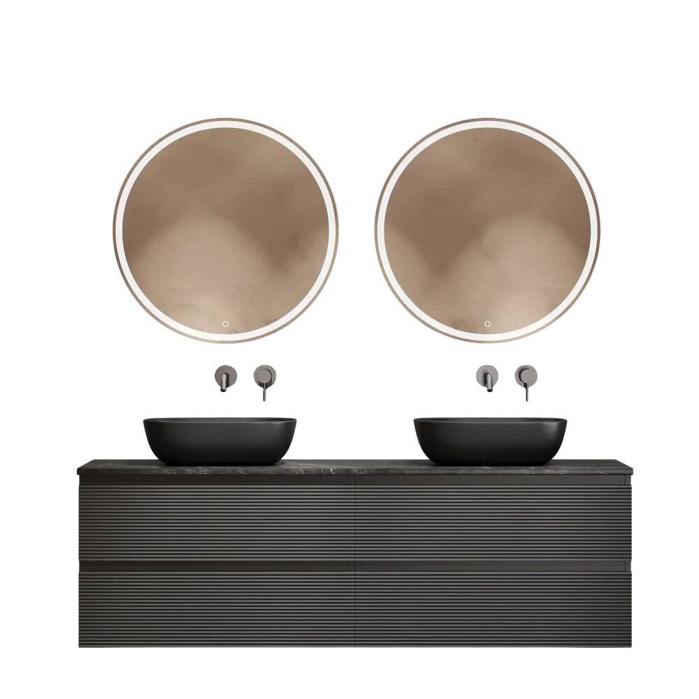 Мебель для ванной комнаты Sancos Folk 160 grey soft, столешница черный мрамор TT160A1, раковина CN6009MB