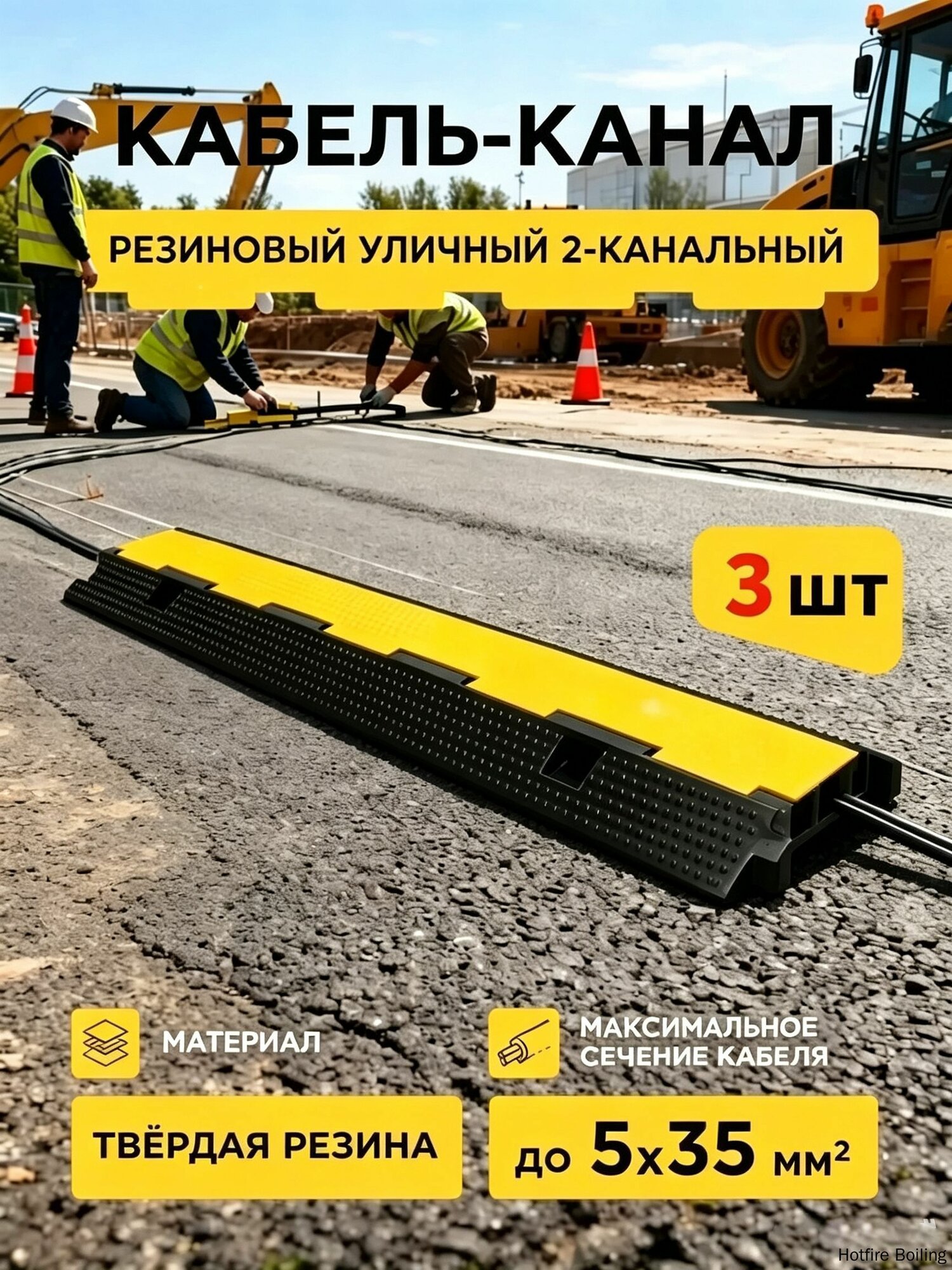 2х канальный кабель-канал 3 шт. 1000мм*200мм*47мм для проводов (кабельный трап, капа) резиновый напольный, 2 канала 37*37 мм.