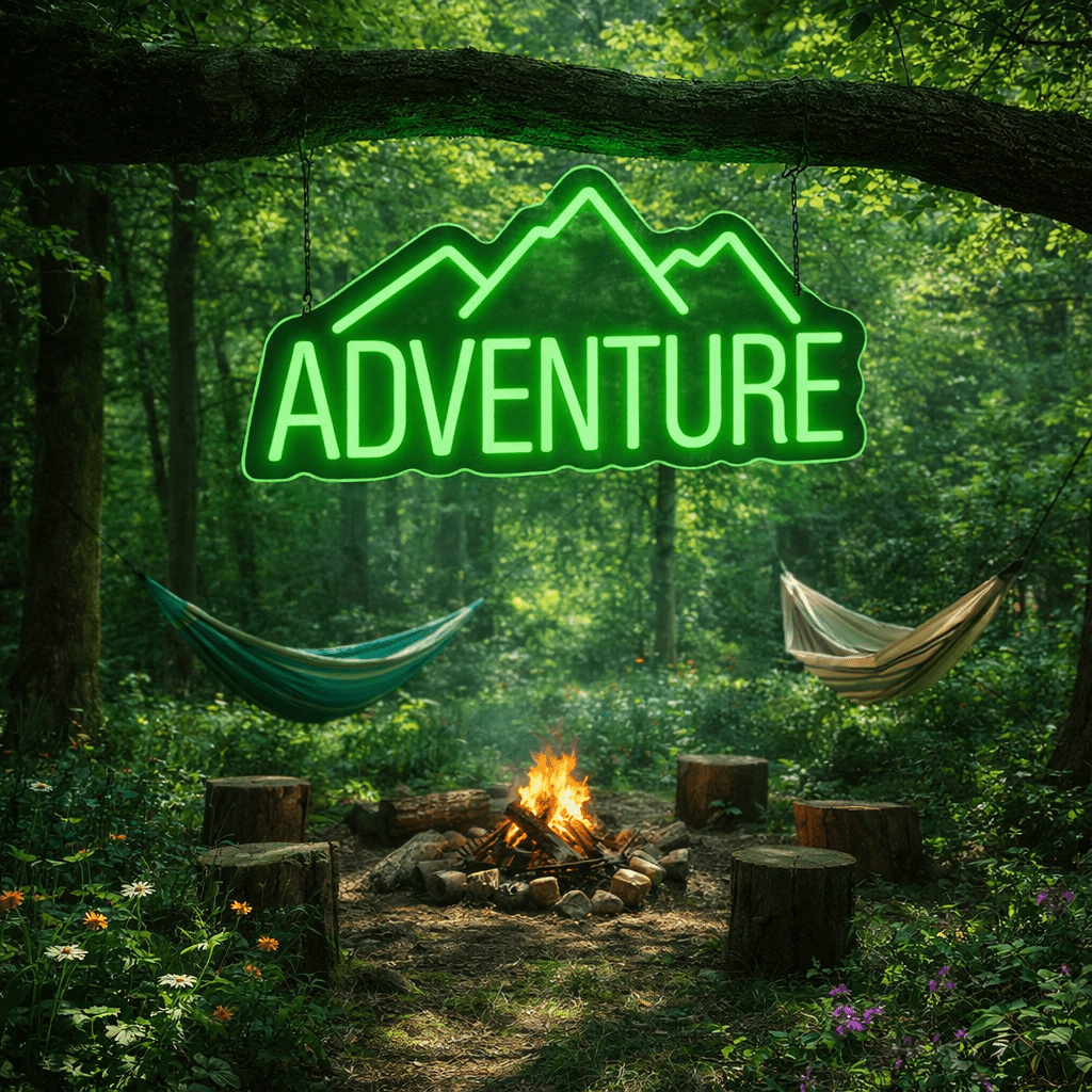 Светодиодная неоновая вывеска в форме горы с текстом «Adventure», зеленый цвет, 8 дюймов, 2 буквы, питание от USB, настенное крепление