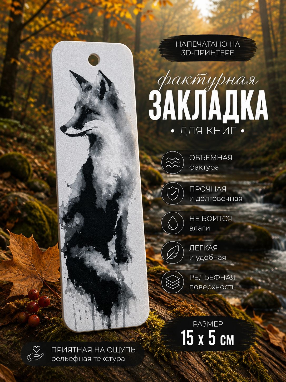 Фактурная закладка "Лиса" для книг, тетрадей, учебников