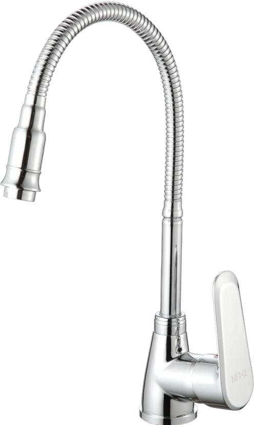 Смеситель для кухни D-lin D150362-Q с гибким изливом, с поворотным изливом, хром, глянцевый, однорычажный, с керамическим картриджем