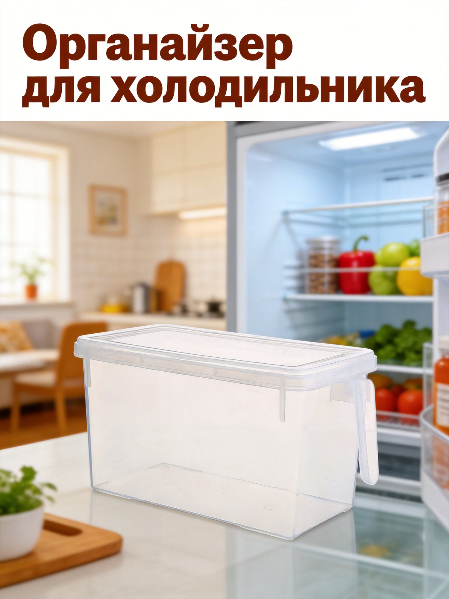 Прозрачная Коробка Для Хранения Еды Объемом 5Л С Крышкой И Ручкой Для Охлаждения Фруктов И Зерен В Холодильнике