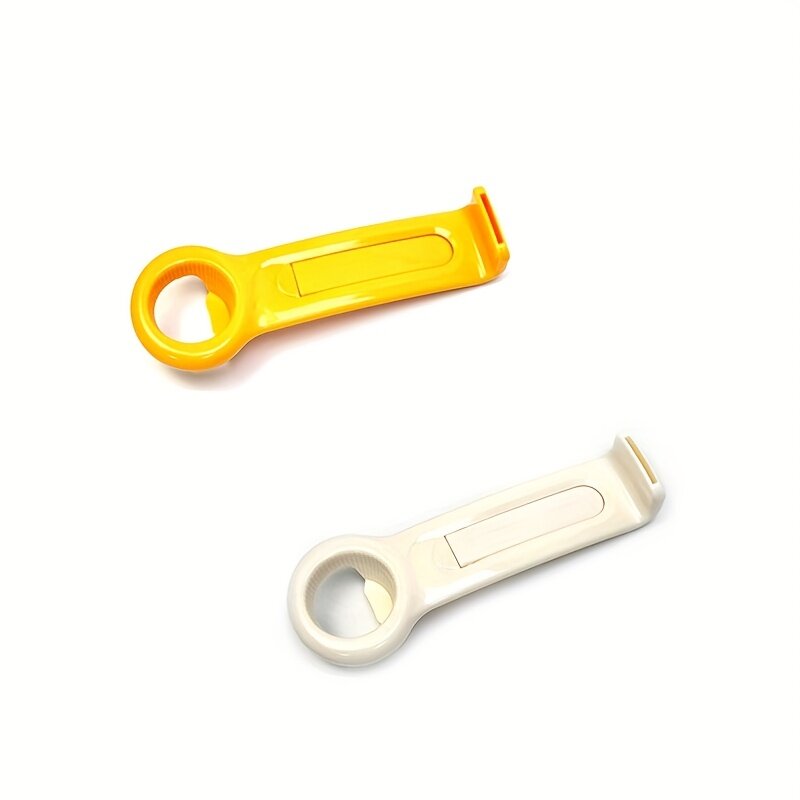 Безопасная многофункциональная открывашка 4-в-1 для консервов и бутылок с функцией снятия и закручивания крышек и подставкой для телефона, комплект из 2 штук, цвет желтый + белый
