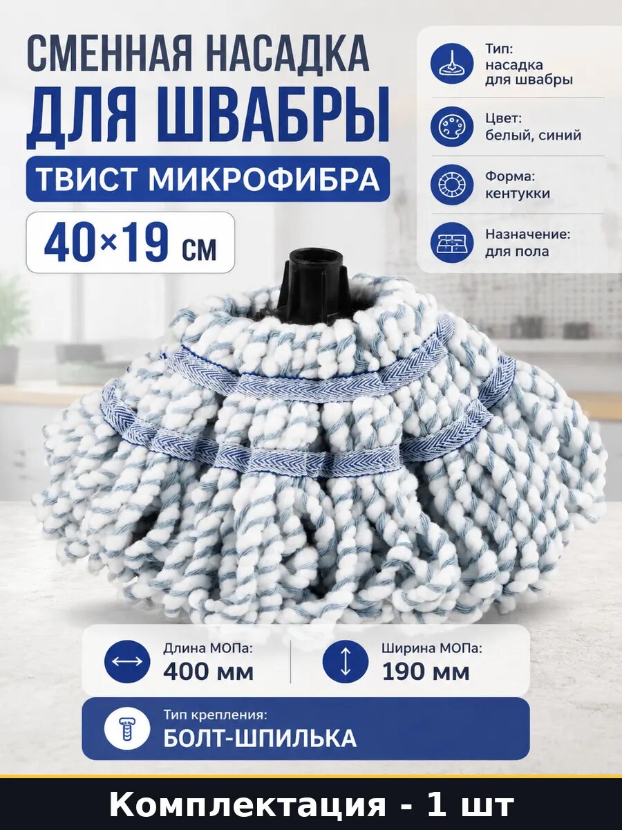 Сменная насадка для швабры твист микрофибра 40х19 см