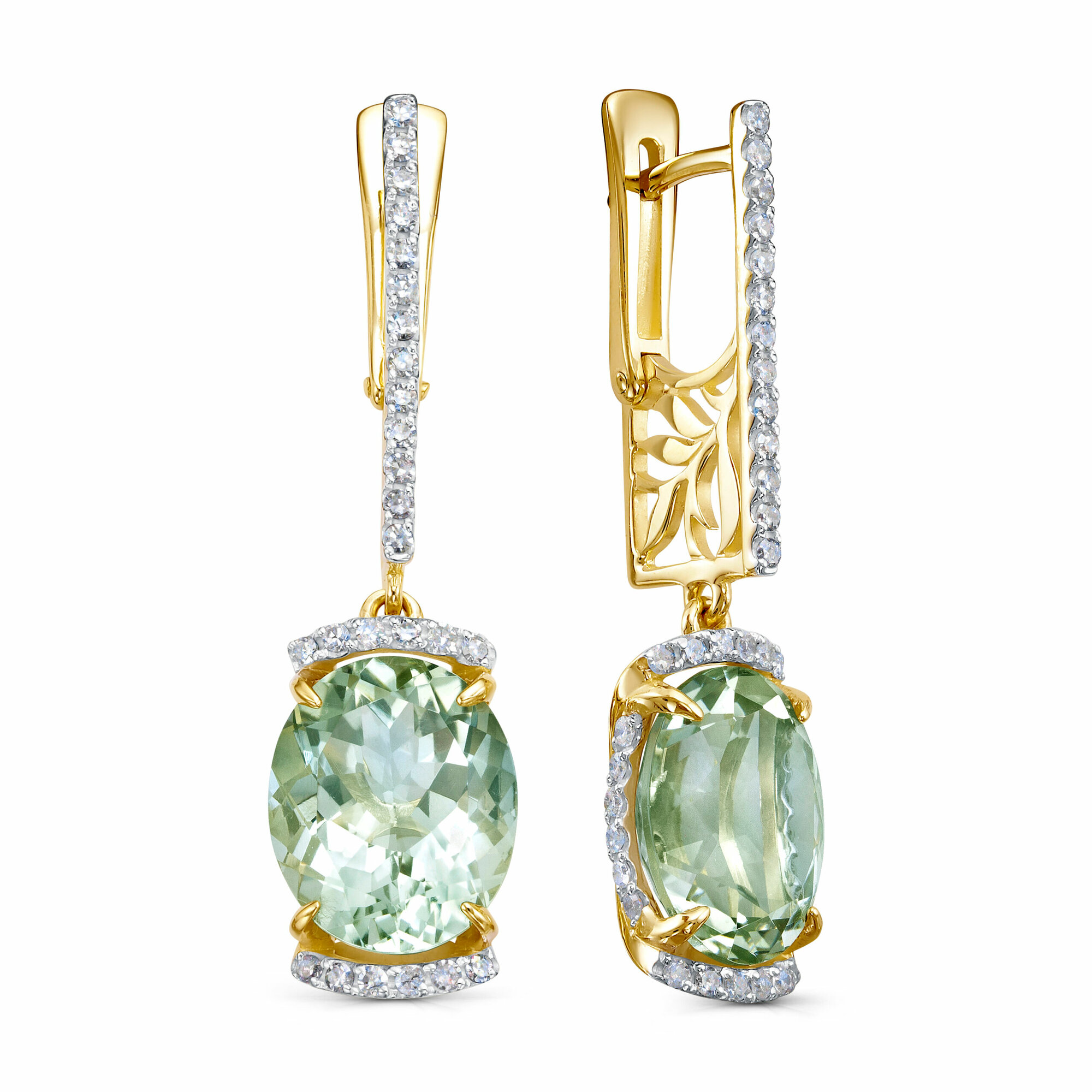 Серьги JEWELIN, желтое золото, 585 проба, празиолит, бриллиант