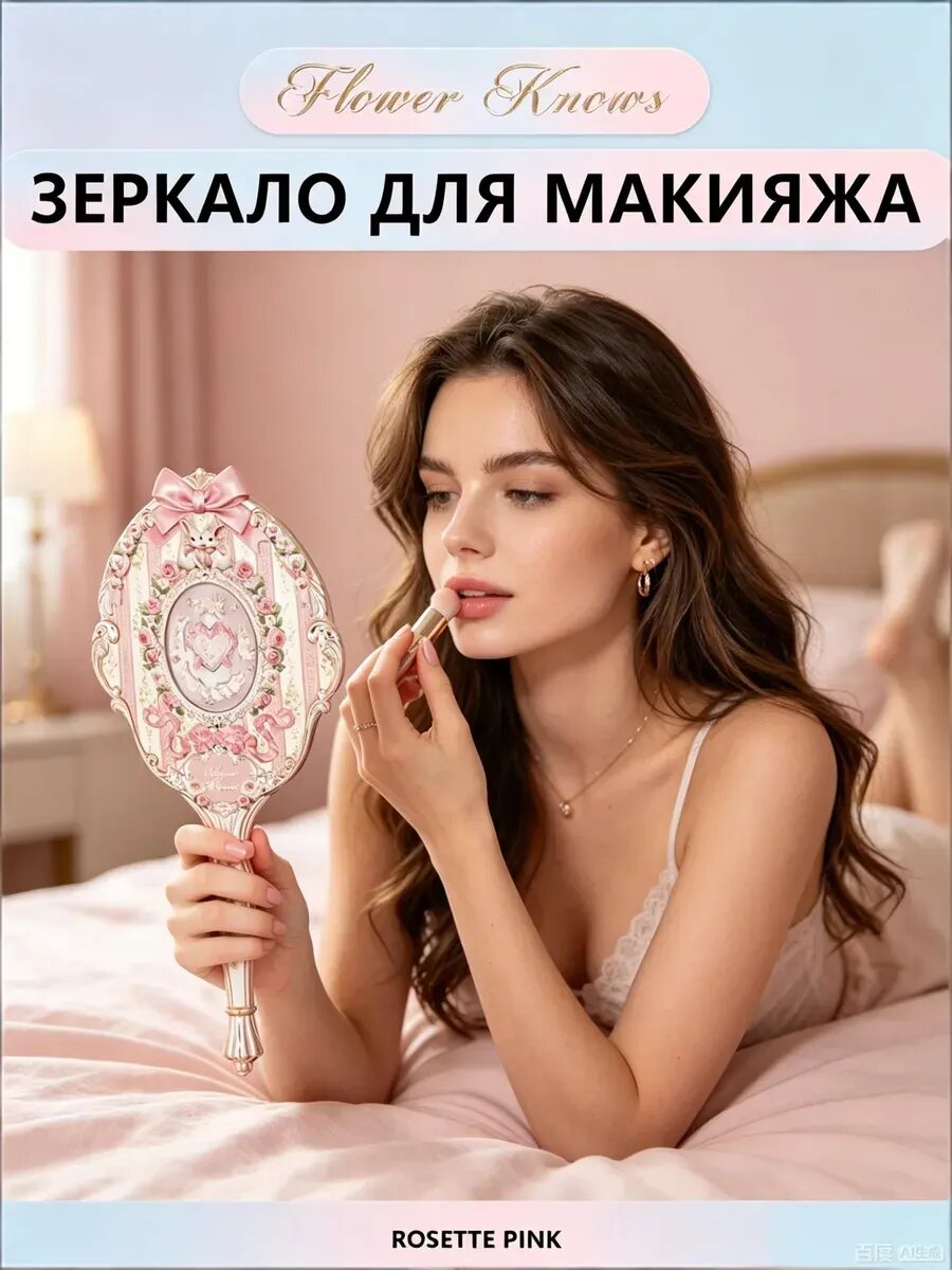 Зеркало для макияжа Flower Knows Bunny Garden, розовое