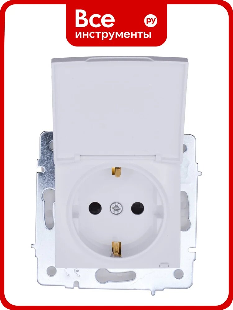 Розетка Lezard ASTI с заземлением с крышкой ПБТ белая IP44. 7081-0288-123BIPCH