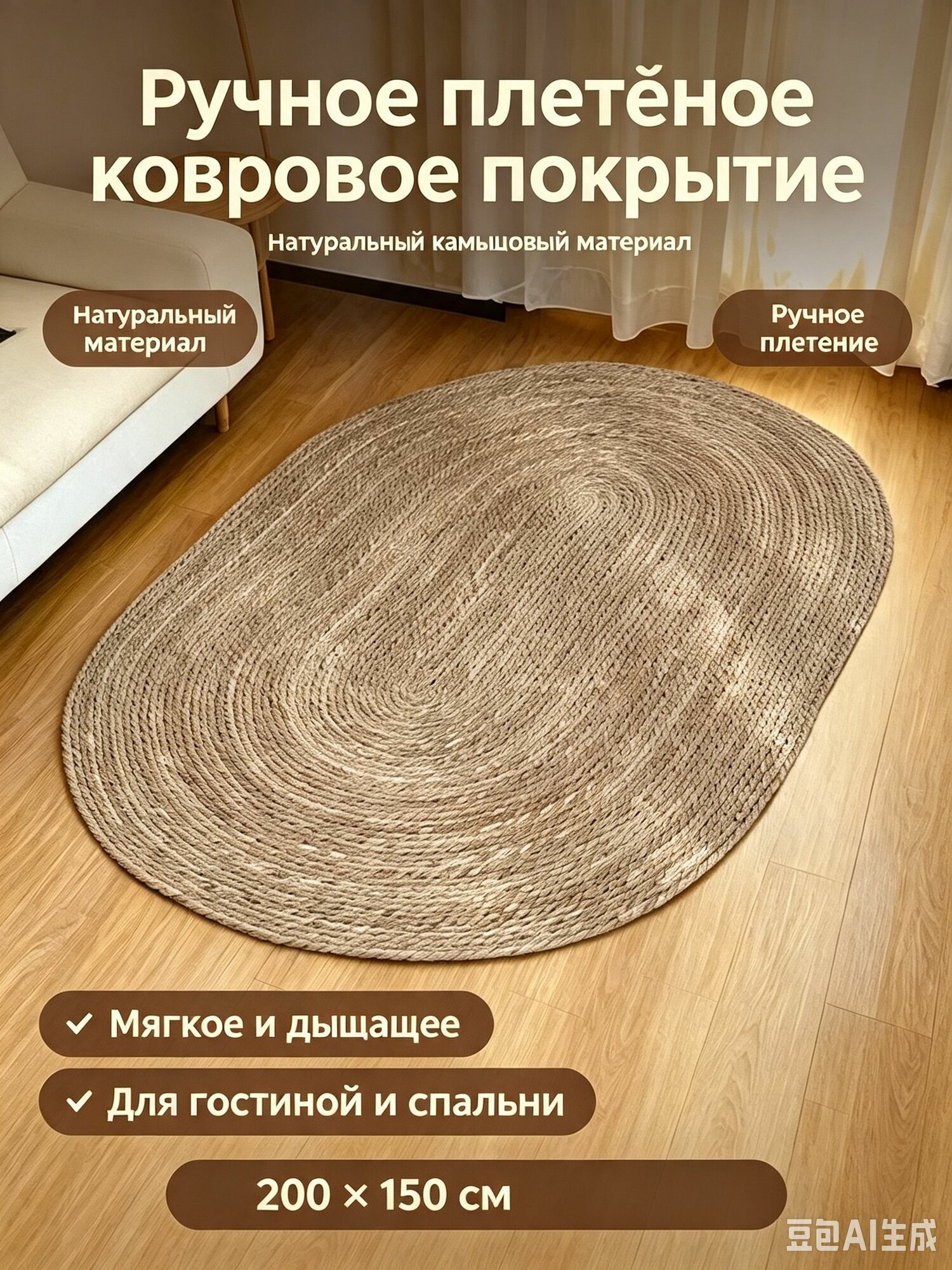 Ковер дорожка 150x200 см 3 мм книги хаки