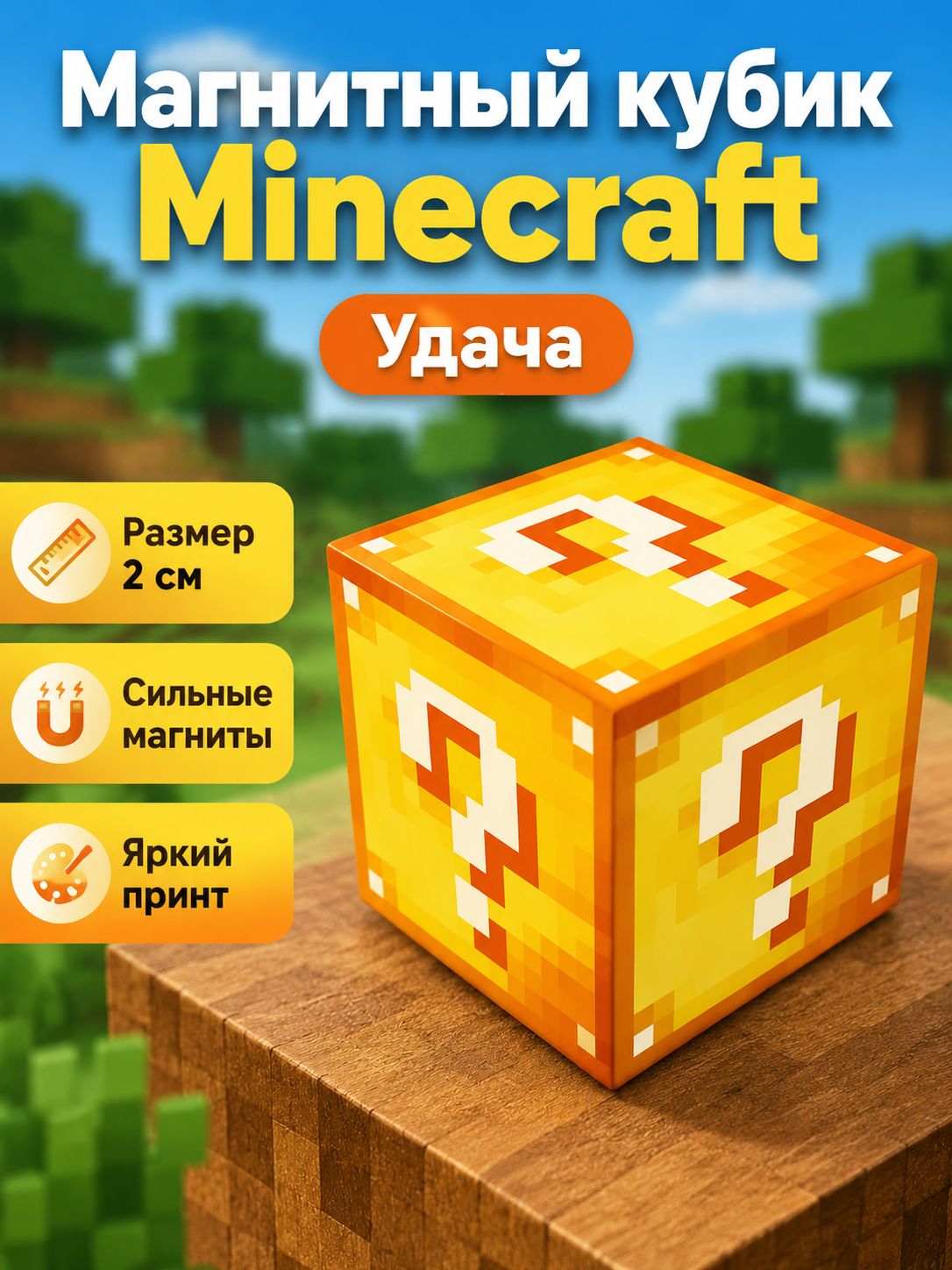 Магнитный конструктор Minecraft 2 см: удача, 1 шт, пластик, для детей 4-6 лет, 10 шт