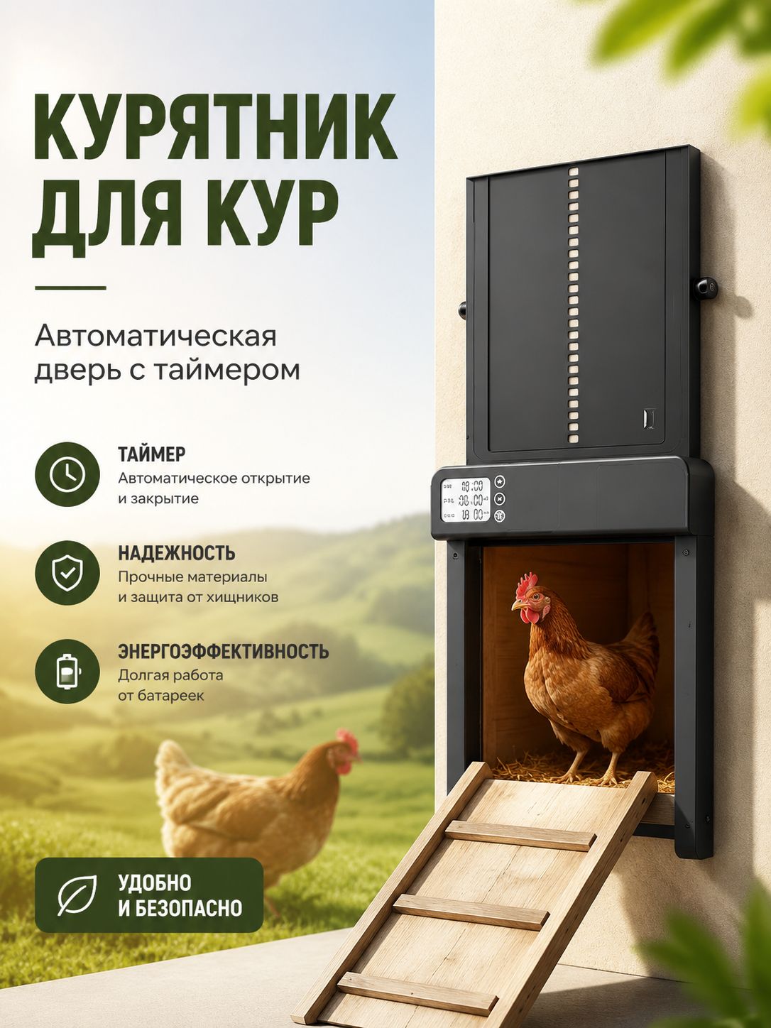 Автоматическая дверь для курятника с таймером надёжная защита и удобство для ваших кур