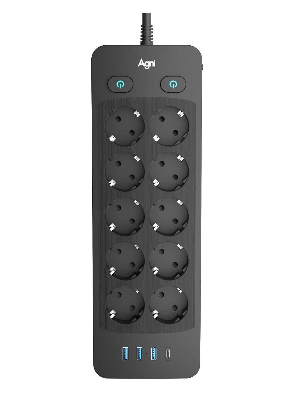 Сетевой фильтр AGNI TP-FO4U10E-С-2m-black