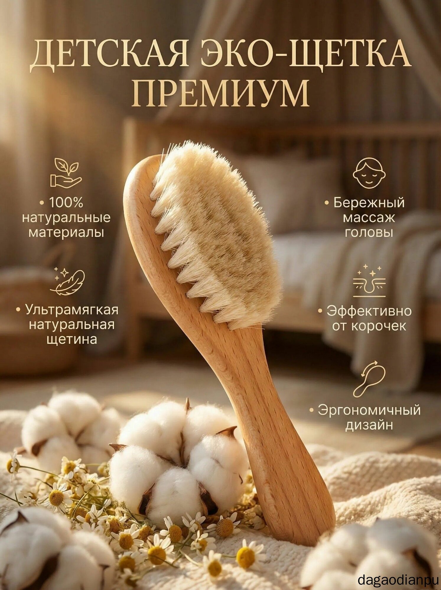 Детская расческа для новорожденных малышей с натуральной козьей щетиной