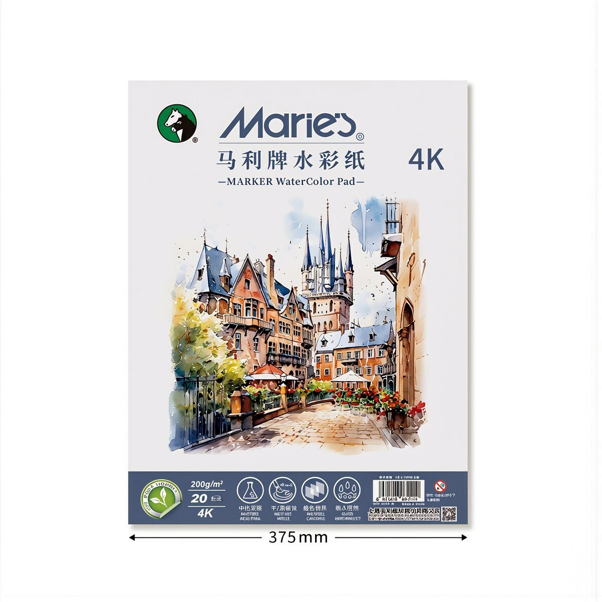 Бумага для акварели разных техник рисования Maries 8К 20 листов 200 г/м² нейтральнокислотная двусторонняя для смешанной живописи