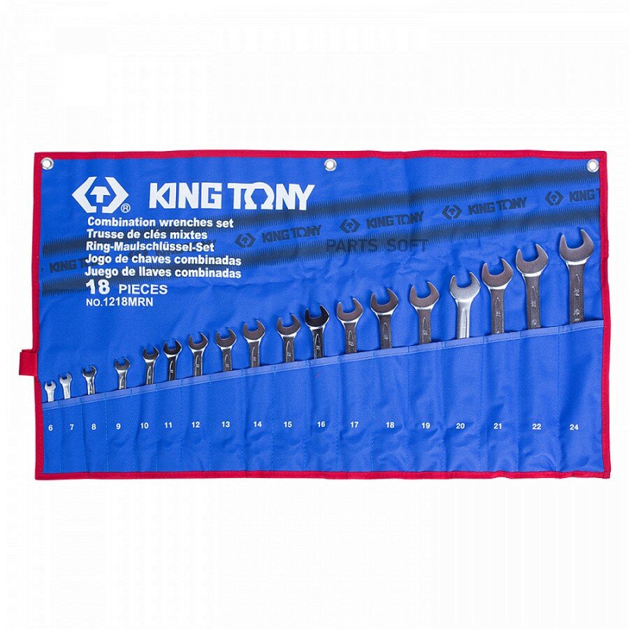 KING TONY Набор комбинированных ключей, 6-24 мм чехол из теторона, 18 предметов от официального дистрибьютора, KING TONY, артикул 1218MRN