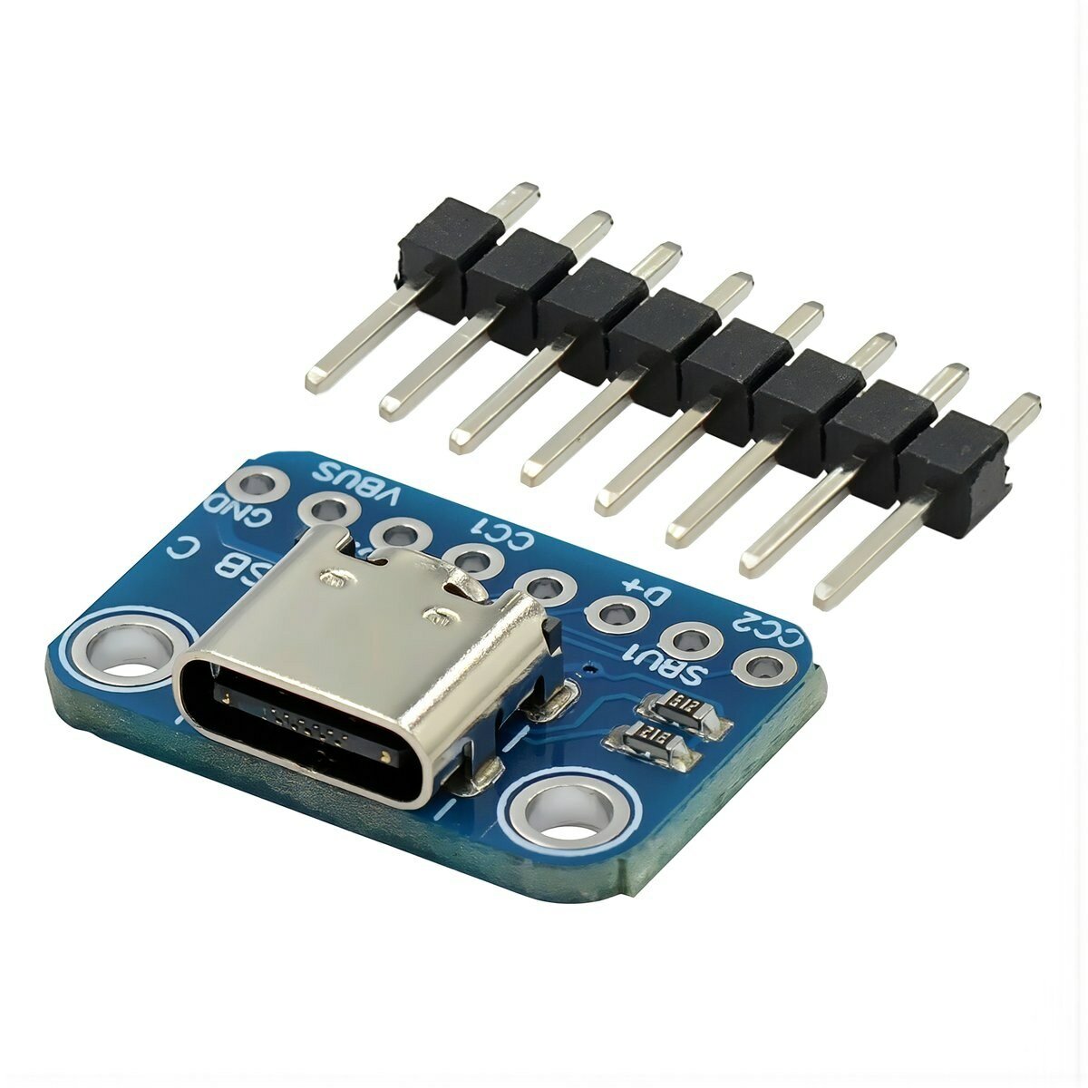 TYPE-C USB переходник на штыревой разъём DIP гнездо тип B, оловянное покрытие гнезда, гнездо уже припаяно, штыревые выводы в комплекте, TYPE-C переходная плата (синяя плата)