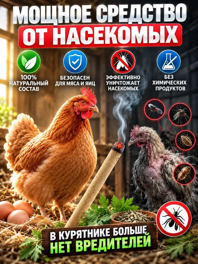 Палочки от вшей, пухоеда, пероеда и клещей для кур и птиц, 5 шт. 48 см, средство от внешних паразитов для курятника