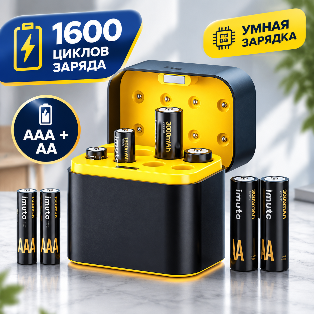 Imuto Smart зарядный бокс для AA/AAA батареек, 8 слотов, Type-C быстрая зарядка, 1.5V, 2000mAh, для пультов и фонариков