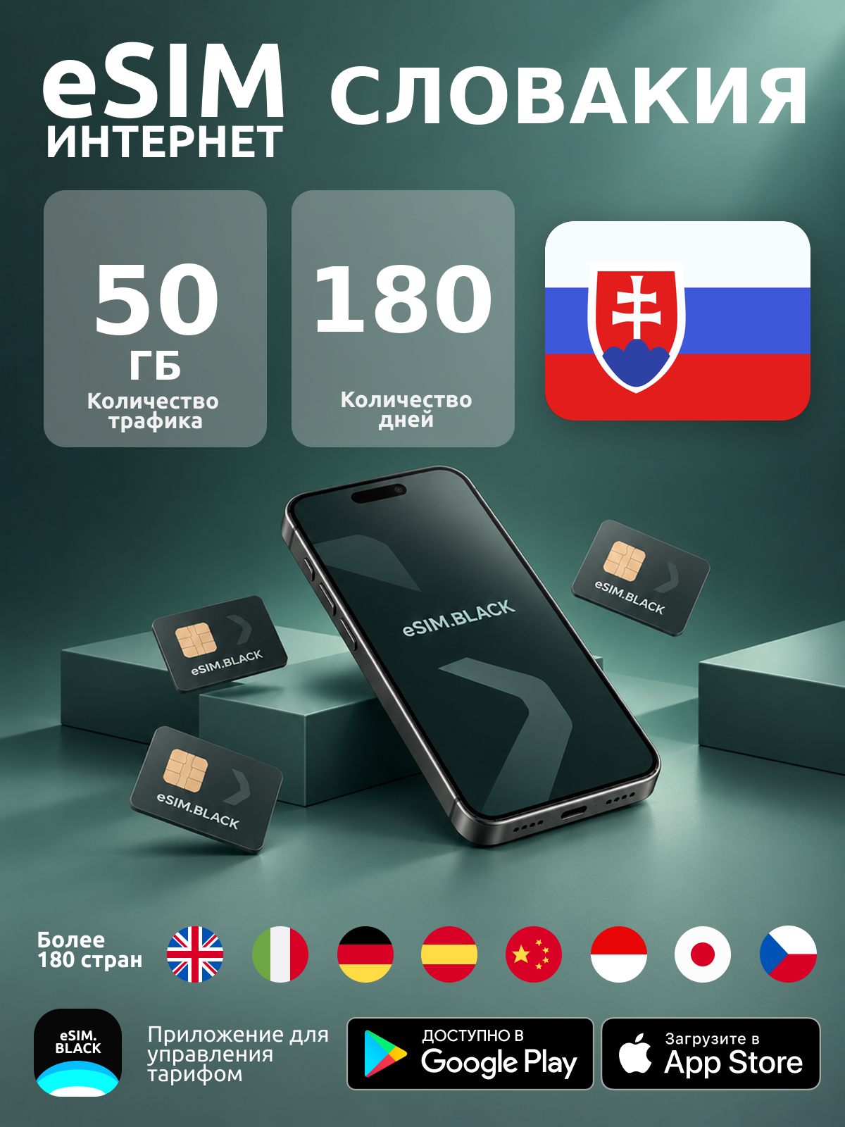 Словакия/180 дней/50 ГБ - eSIM для мобильного интернета ( iPhone | Android ).