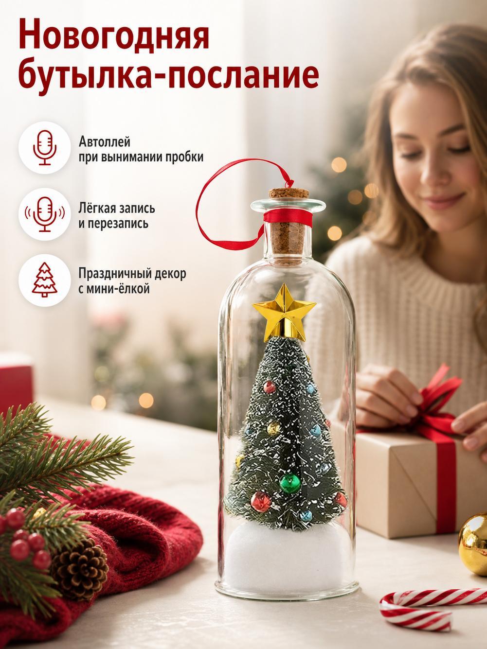 Рождественское послание в бутылке с ёлочкой, сувенир и декор для праздника