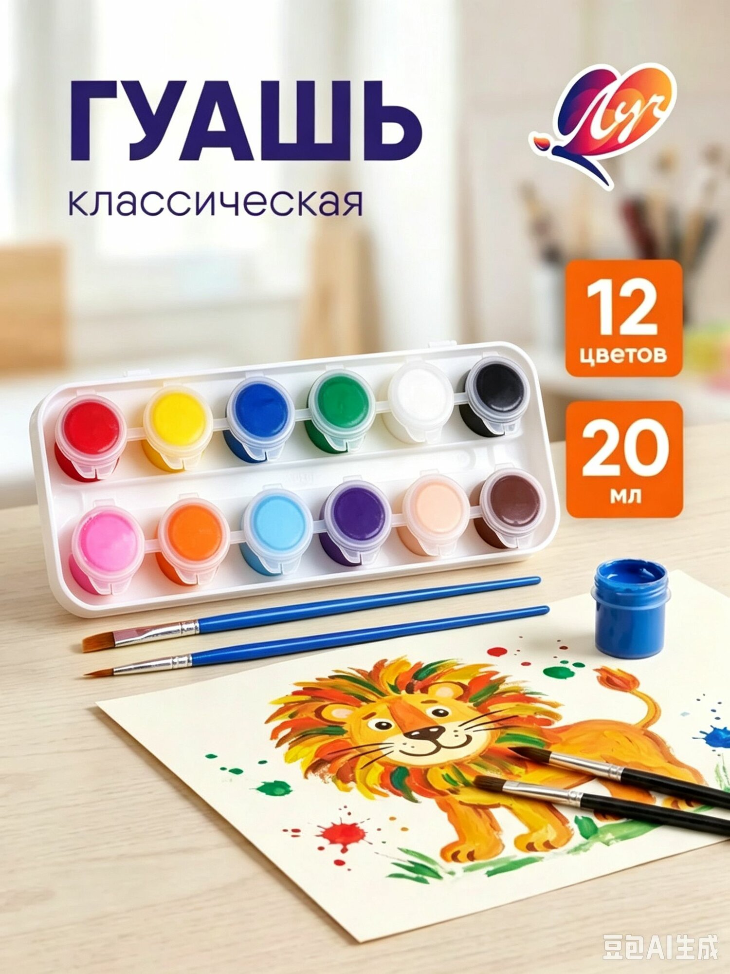 Гуашь 12 шт, 24 мл./ 24 г.