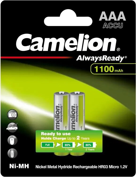 AAA Аккумуляторная батарейка CAMELION NH-AAA1100ARBP2, 2 шт. 1100мAч