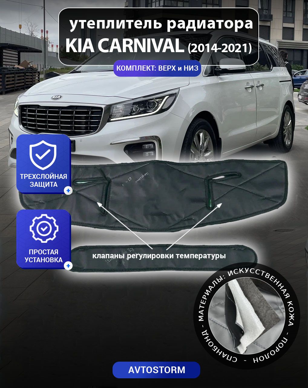 Утеплитель радиатора для автомобиля Kia Carnival III 2014-2021 - Киа Карнивал