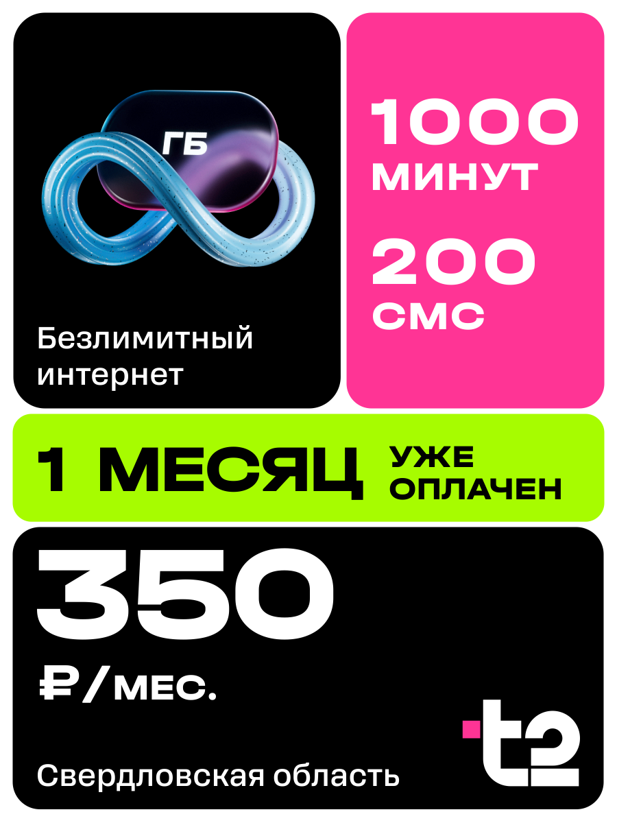 Сим карта теле 2 безлимитный интернет для телефона, роутера, модема с раздачей; С балансом 500 руб. / c переносом номера