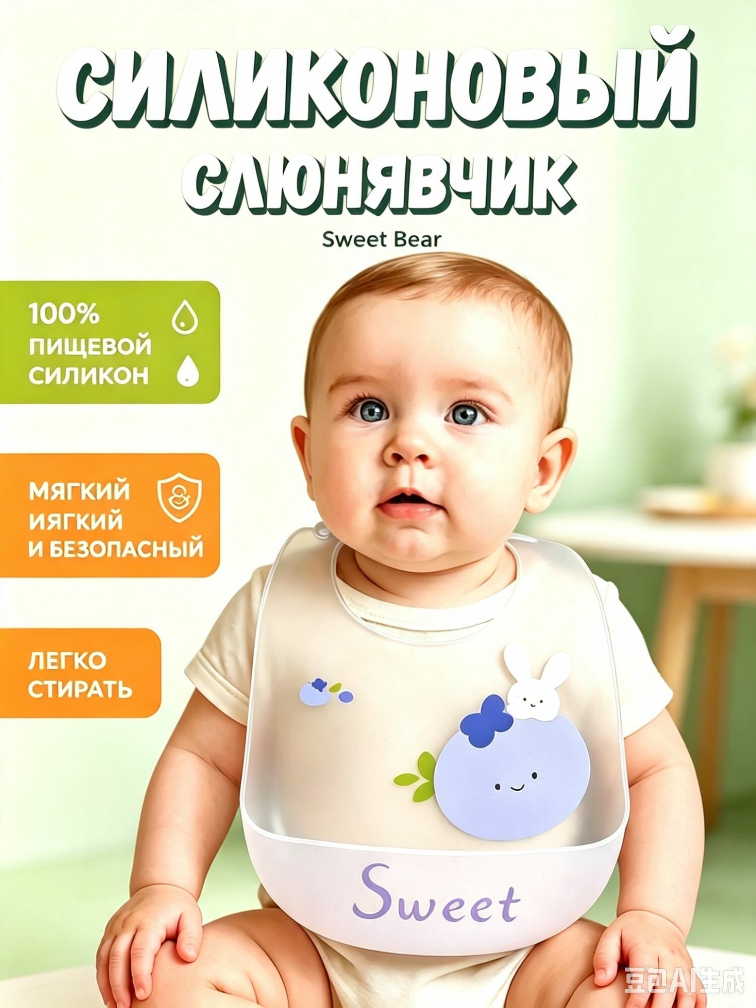 Слюнявчик Нагрудник силиконовый детский с карманом для кормления