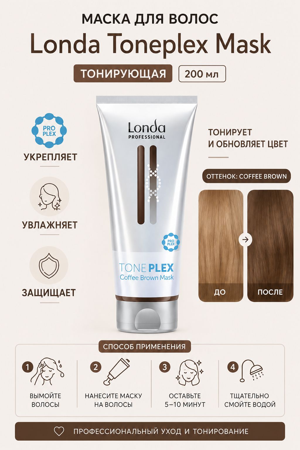 Маска для волос, коричневое кофе Londa Professional Toneplex, 200 мл