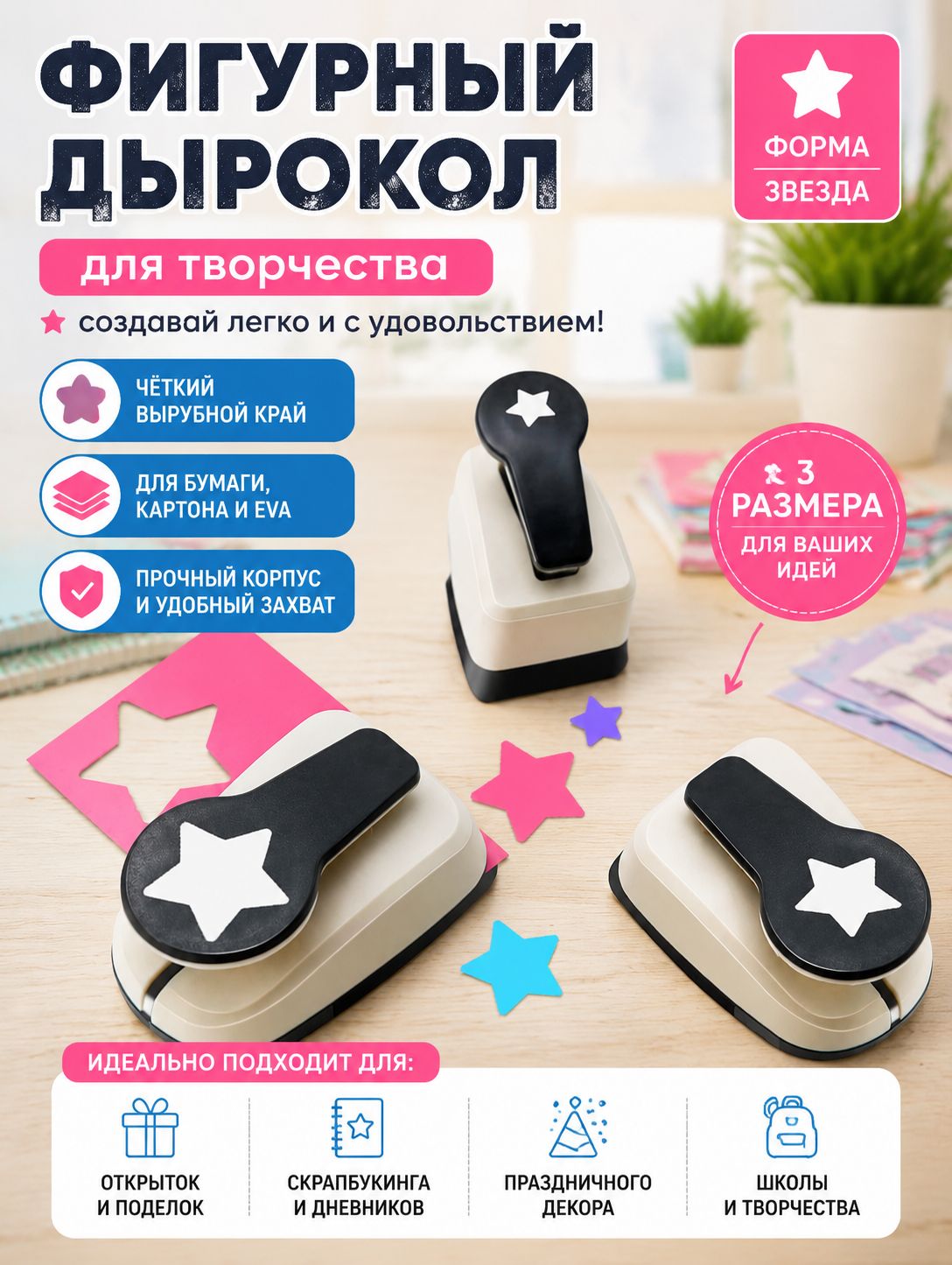 Дырокол 3 шт, до 3 листов