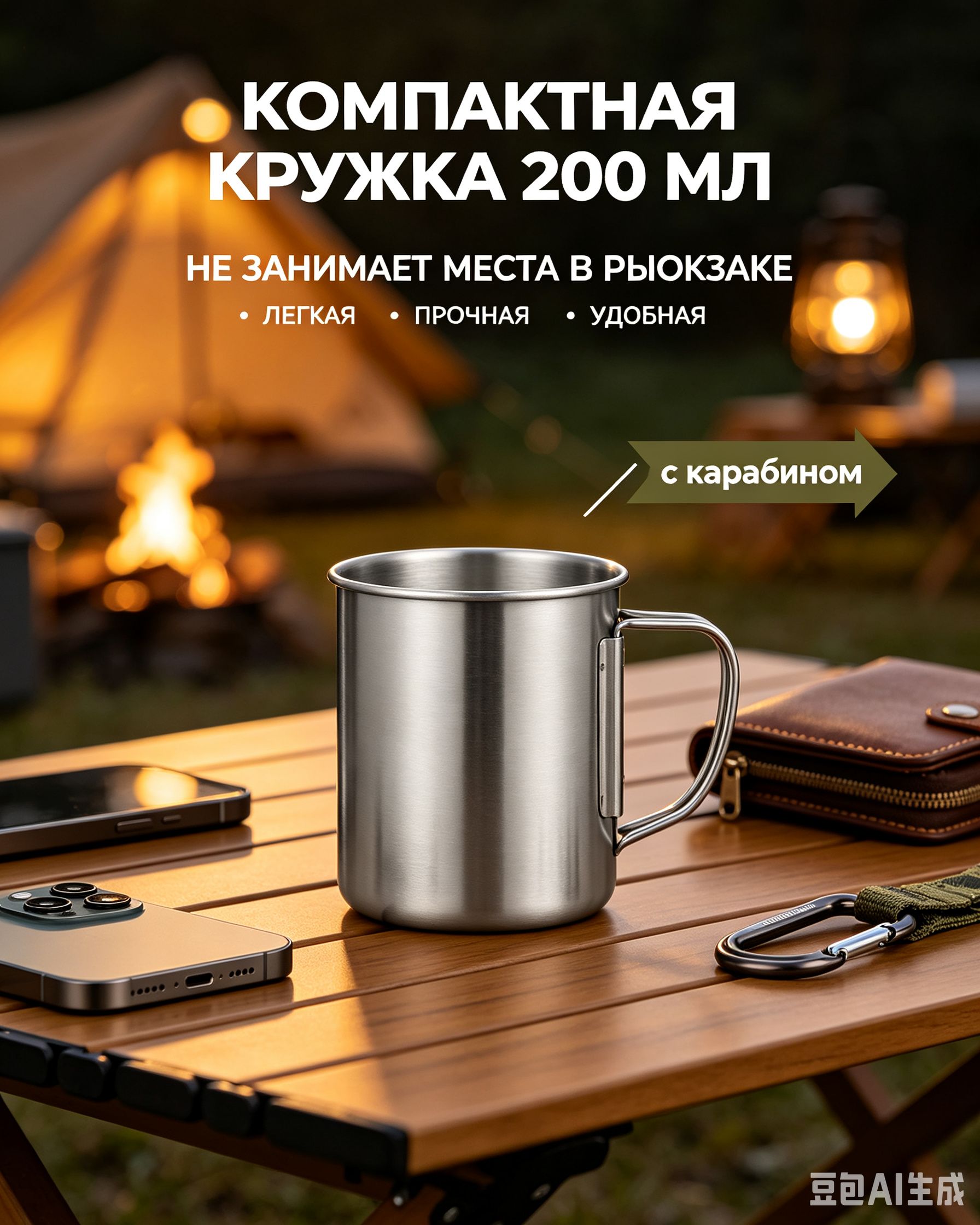Термокружка, с ручкой, серебристый
