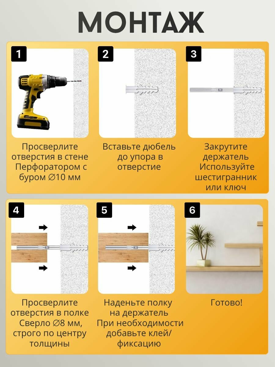 Полкодержатель мебельный скрытого типа/Держатель для полок 8x100 mm, 6 шт. — фото 1