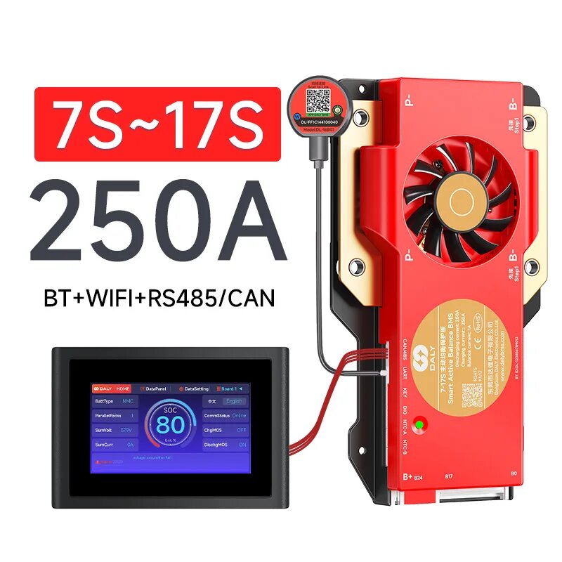 DALY BMS 8S-17S 250A с дисплеем 4.3" и активным балансом