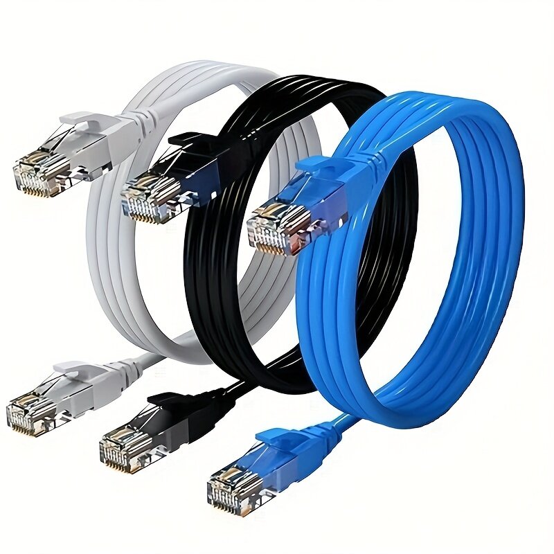 Кабель Ethernet Cat6, комплект 3 шт, черный/синий/серый, 3 м, 1 Гбит/с 250 МГц, RJ45 без защелок, позолоченные контакты, для ПК, ТВ, планшета, роутера, принтера, серверов, дома и офиса
