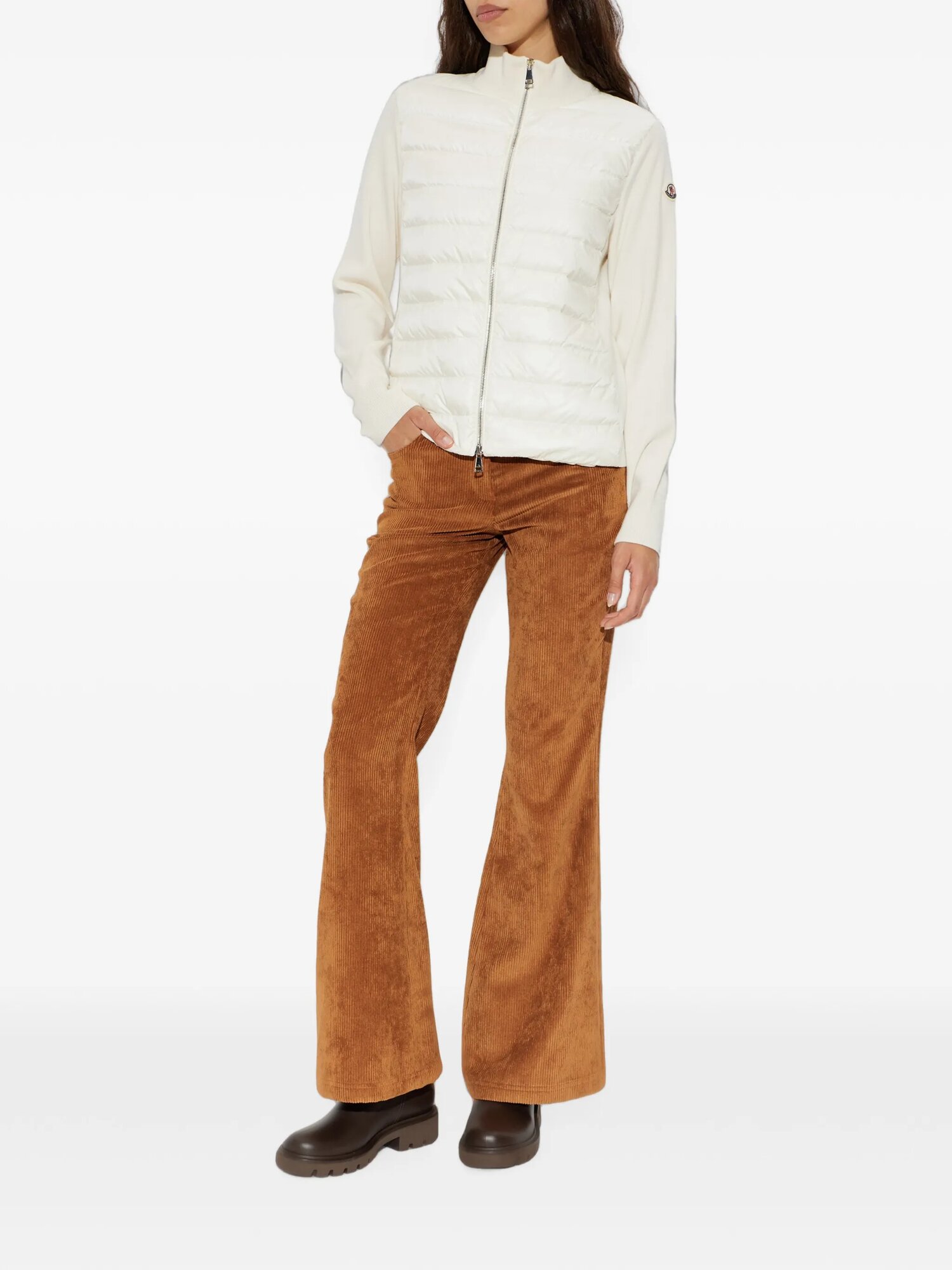 Куртка Moncler Quilted padded cardigan, размер 42, бежевый/белый — фото 1