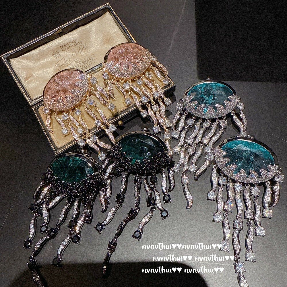 Серьги цепочки, авантюриновое стекло, Swarovski Zirconia