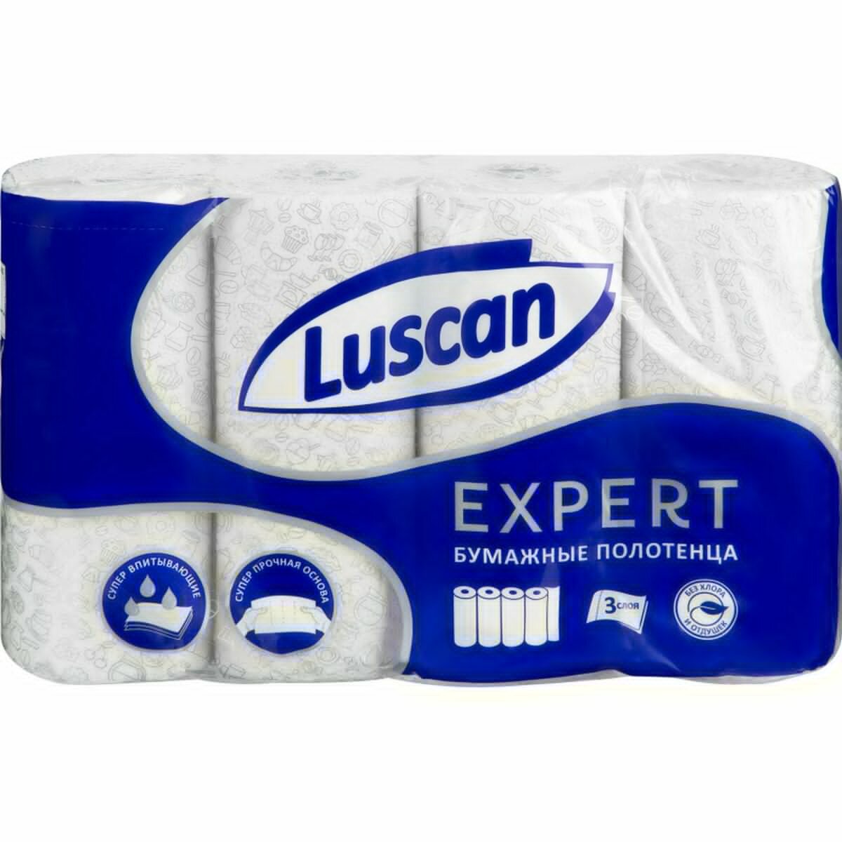 Полотенца бумажные 3-слойные Luscan Expert, рулонные, 11.2м, 4 рул/уп