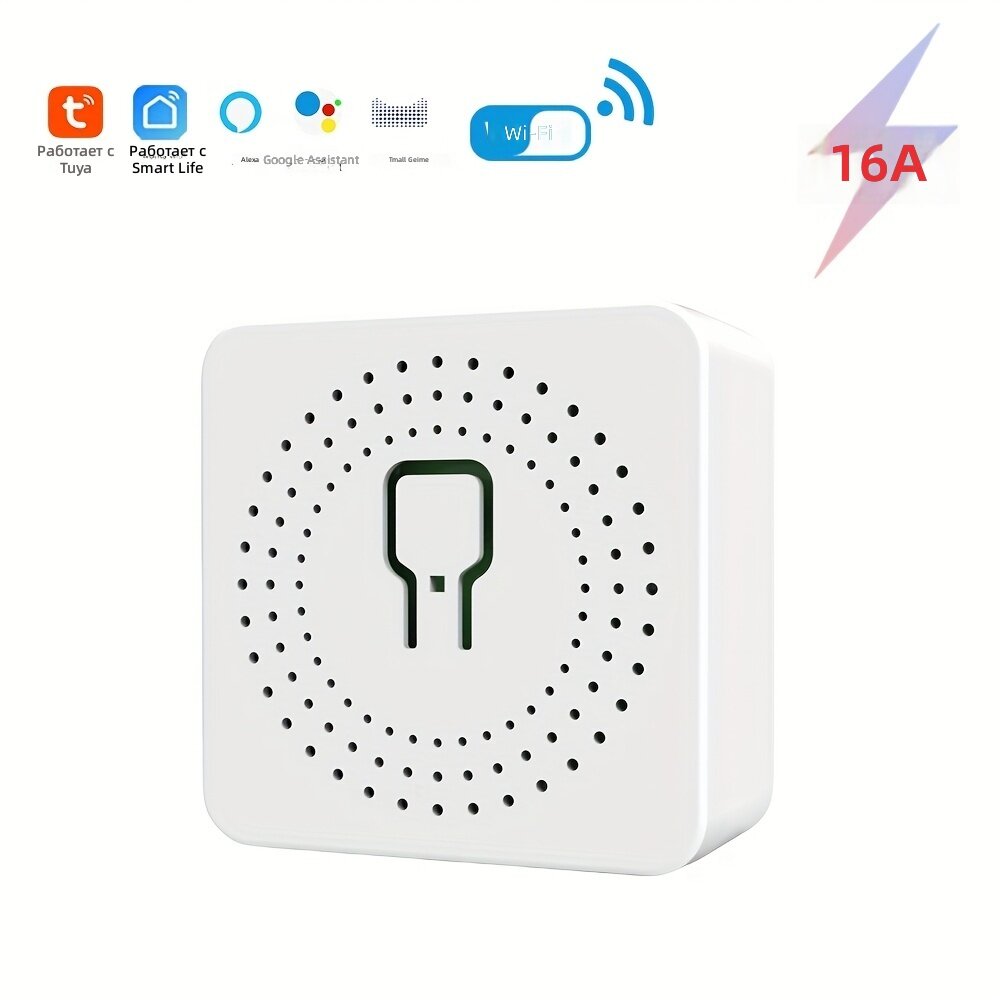 Мини-умный выключатель 16A, WiFi, настенный, беспроводной, однополюсное двойное управление, удаленное управление приложением и голосом