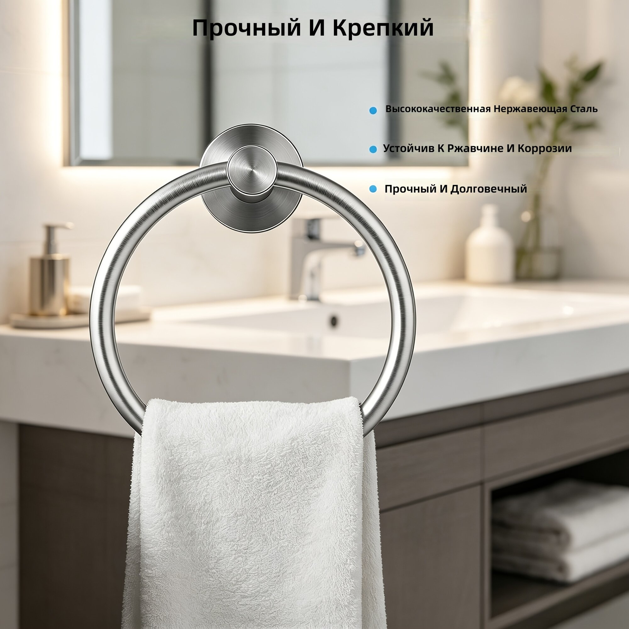 Настенное кольцо для полотенец с винтовым монтажом, серебристый, улучшенная версия