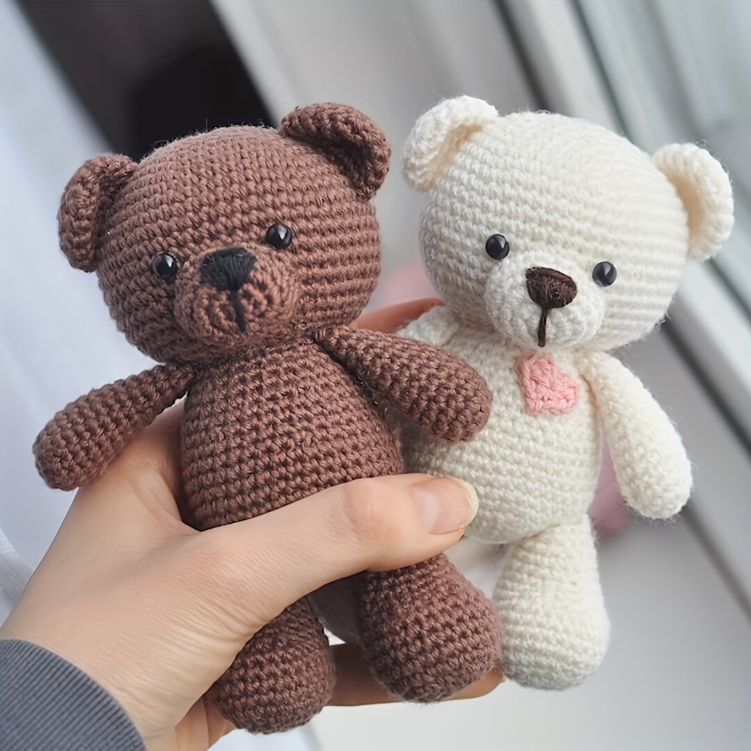 Набор для вязания амигуруми медвежонок, 2 шт, комплект для начинающих с пошаговым текстовым руководством, полный набор инструментов и пряжи, DIY материалы, английская инструкция