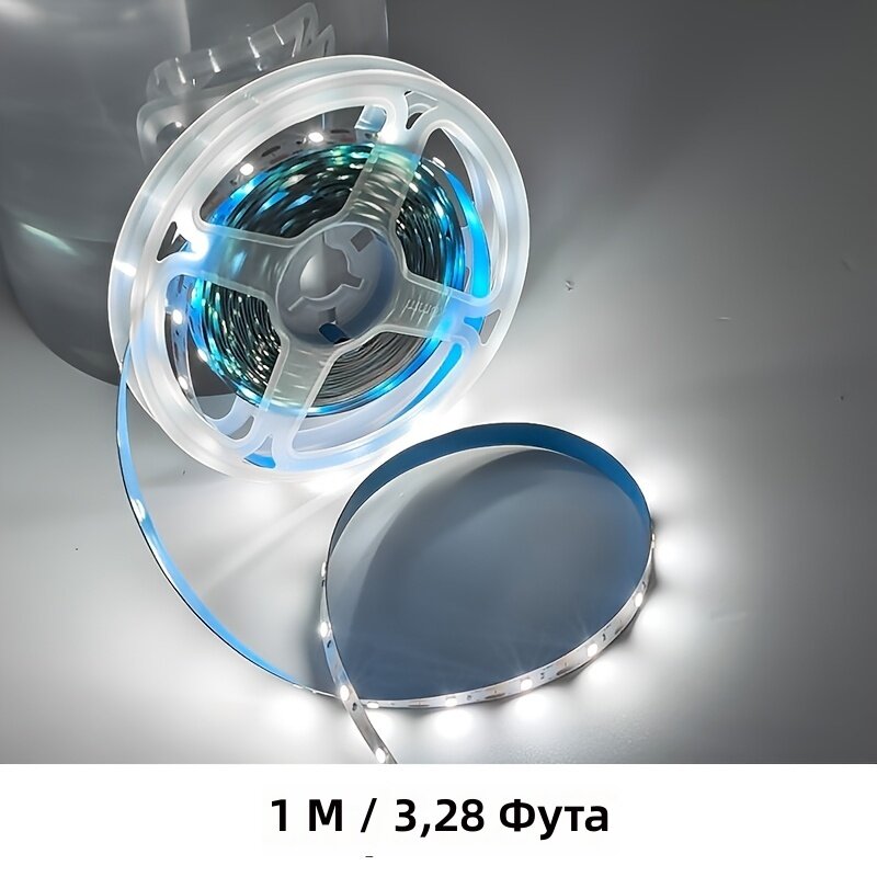Светодиодная лента 2835 дневной белый 6000K, 1м, черная гибкая лента на USB 5V, самоклеящаяся, для ТВ, витрин, спальни, кухни, шкафа, лестницы, полок, вечеринок, гостиной