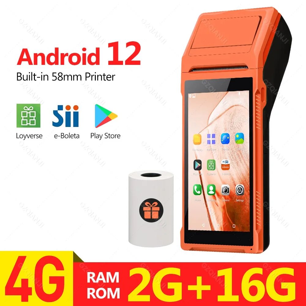 Портативный POS-терминал GZQIANJI Android с термопринтером Европейская вилка (EU Plug), 4G OR-2G16G