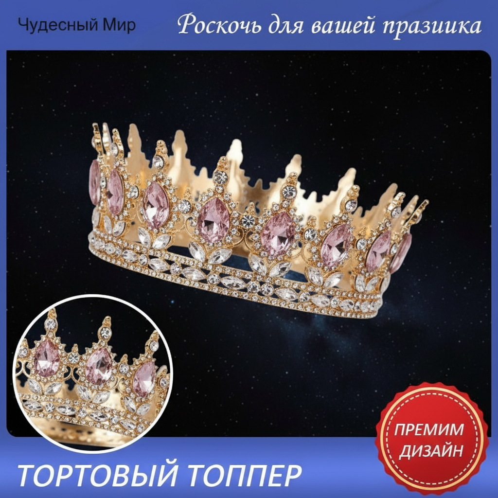 Корона розовый бриллиант топпер золото биопластиковая фигура 200 г